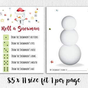 Christmas Roll A Snowman Dice Game,christmas Dice Game,printable ...