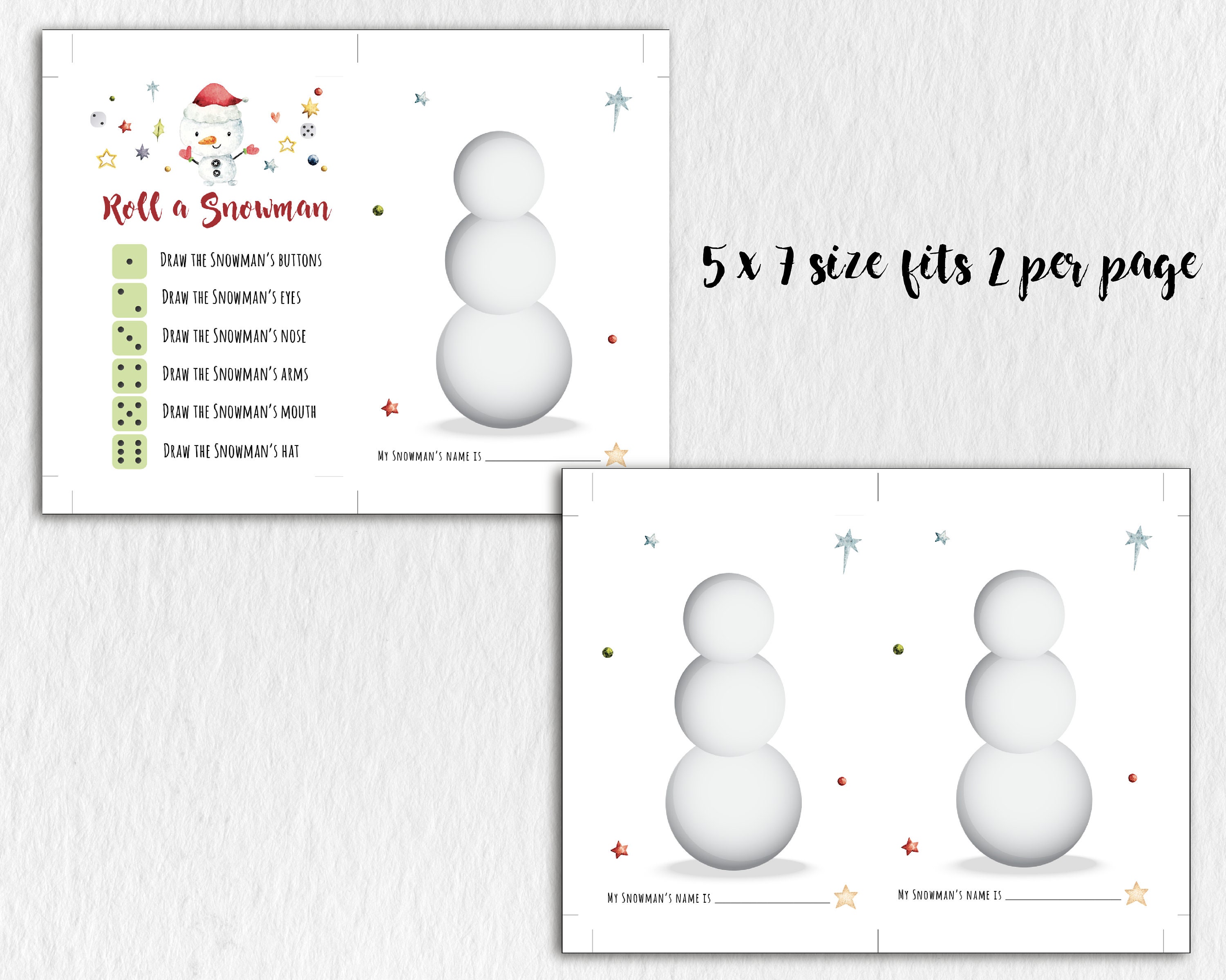Christmas Roll A Snowman Dice Game,christmas Dice Game,printable ...