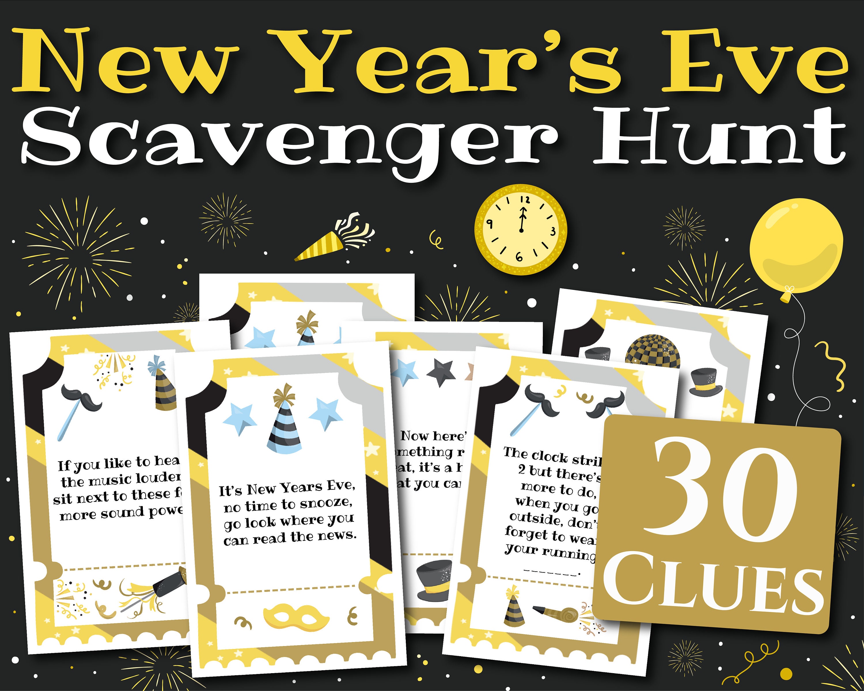 New Year's Eve Scavenger Hunt Clues,new Years Treasure Hunt,new Years ...