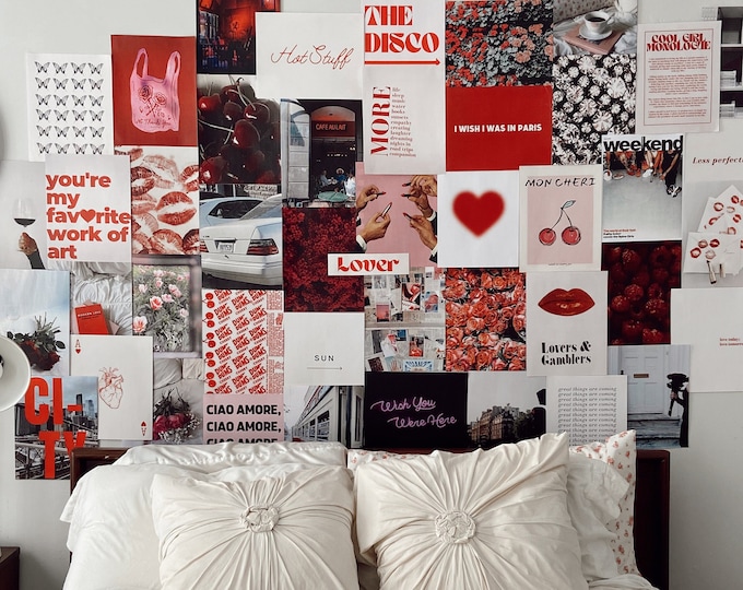 The Cherry Kit | Red Aesthetic Wall Collage | Red Collage Kit | Red ...