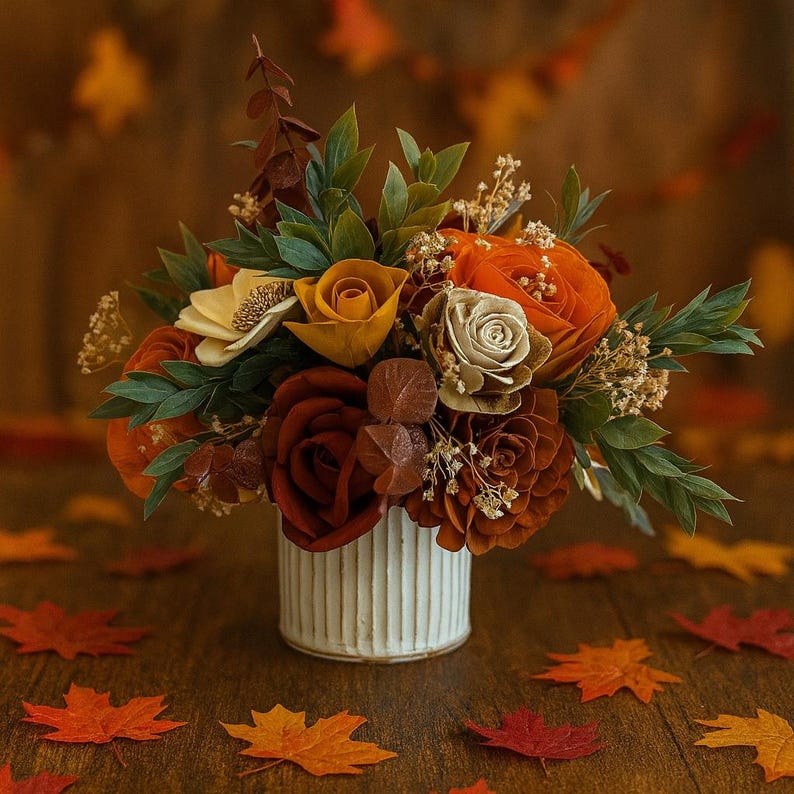 Fall Sola Wood Flower Arrangement: Rustic Farmhouse Decor ...