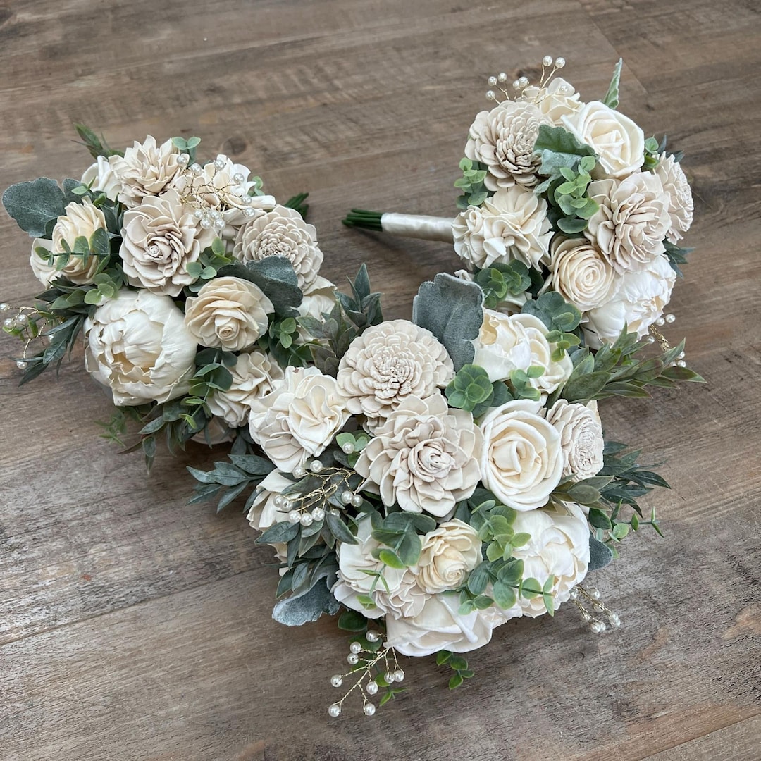 Ready to Ship Sola Wood Flower Wedding Bouquet Set of 3 Bridesmaid ...