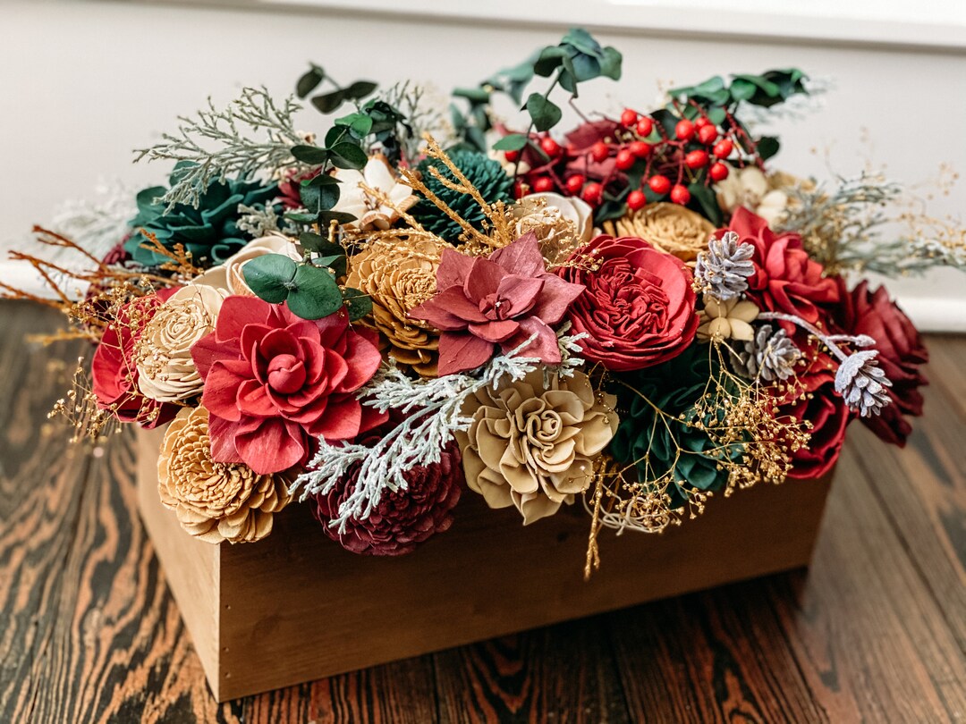 Gold Boughs and Blooms Winter Table Arrangement - Christmas Decor ...