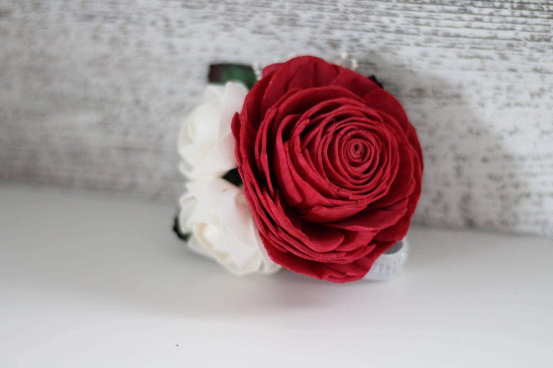 Red & White Sola Wood Flower Wrist Corsage: Classic Wedding Elegance - Etsy