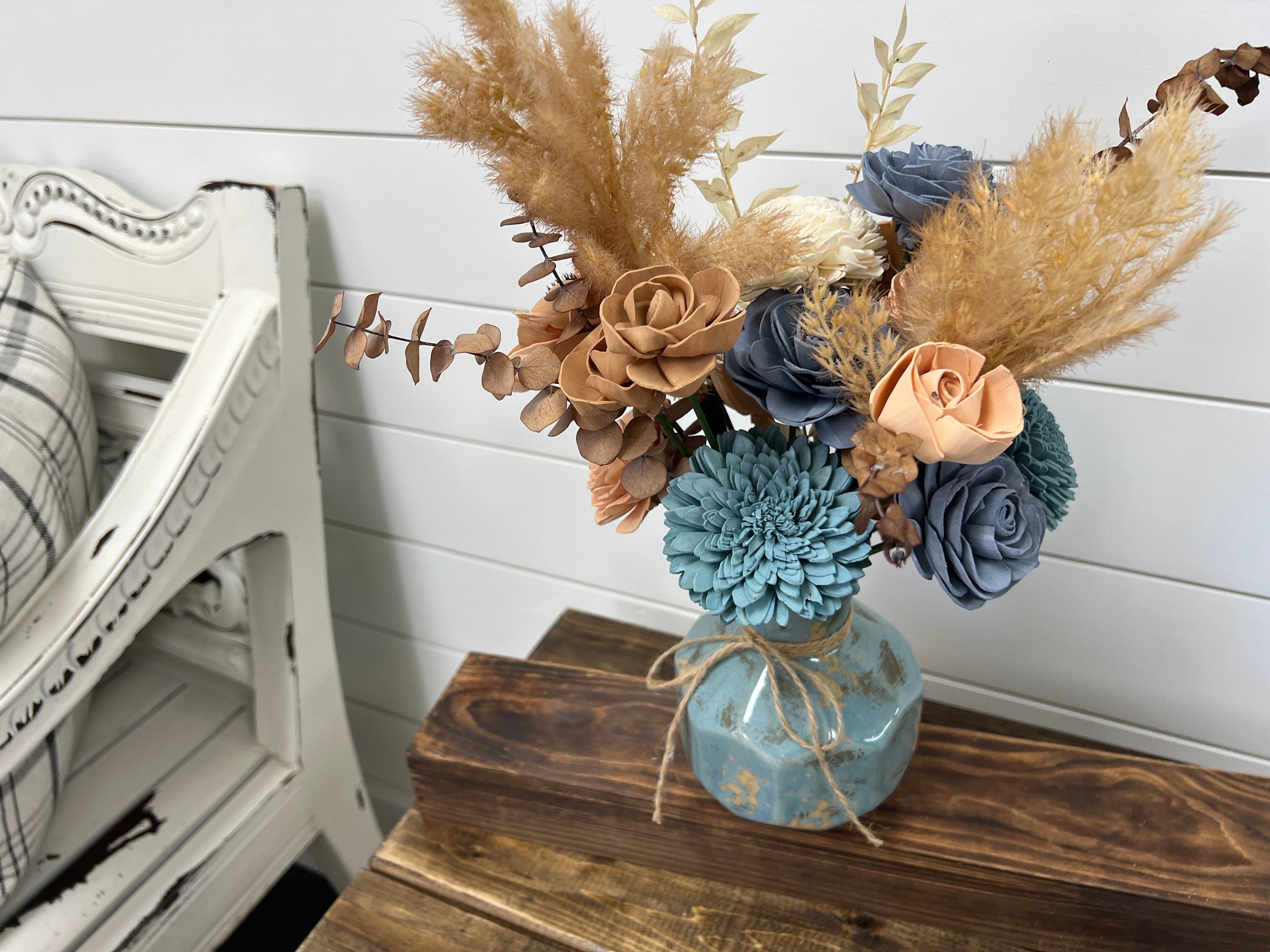 READY TO SHIP Boho Blues Peach and Dusty Blue Flower - Etsy