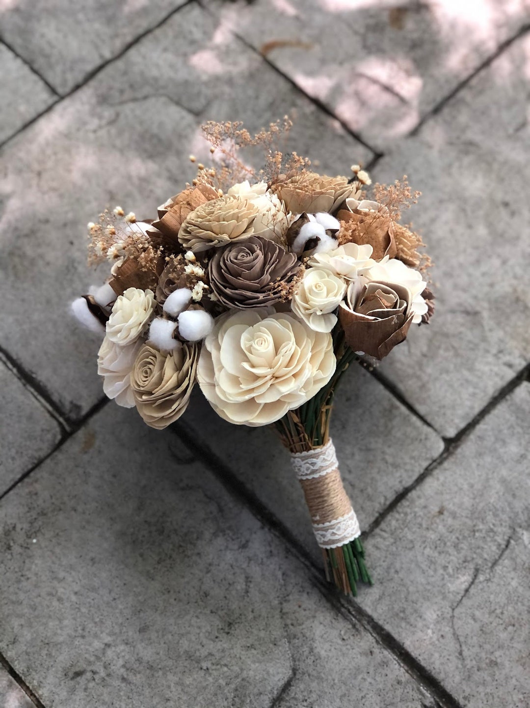 Rustic Sola Wood Flower Bouquet With Cotton & Dried Accents | Farmhouse ...