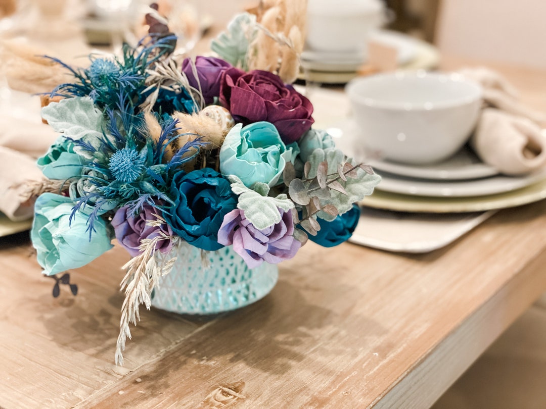 READY TO SHIP - Mermaid Purple and Mint Flower Arrangement - Sola Wood ...