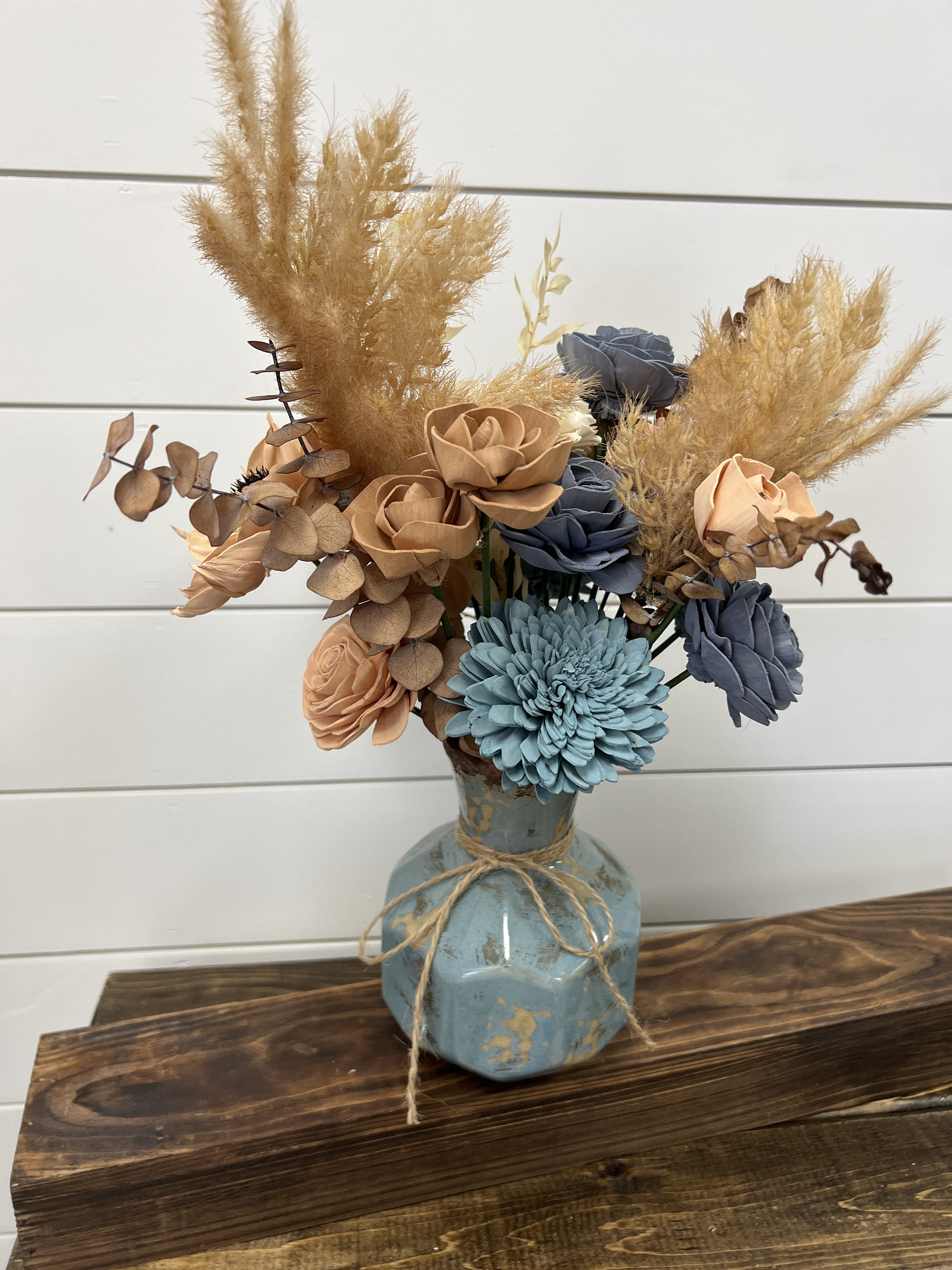 READY TO SHIP Boho Blues Peach and Dusty Blue Flower - Etsy