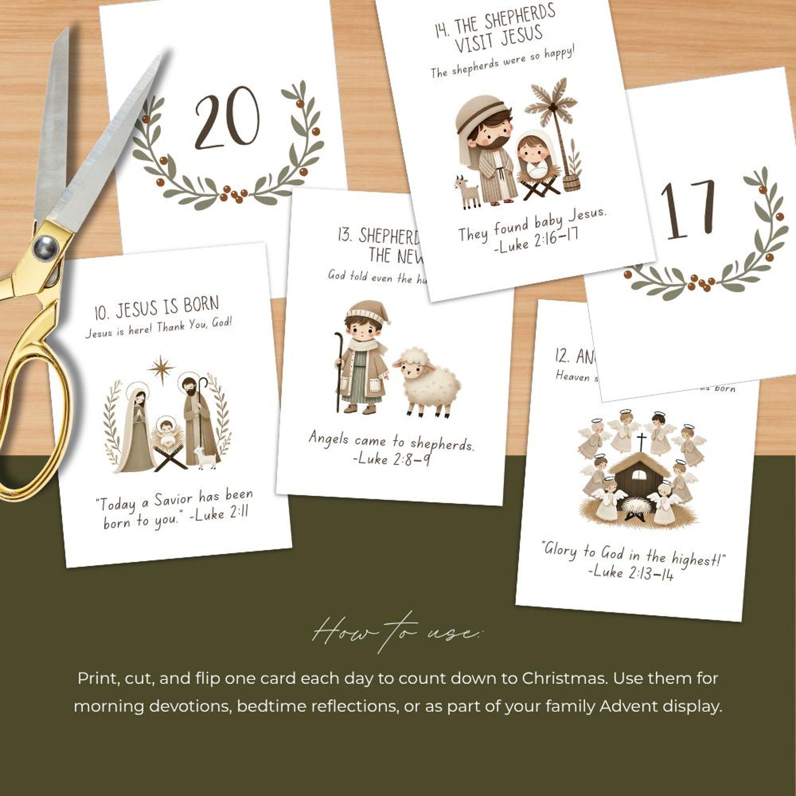 Kids Christmas Advent Cards | 25 Simple Bible Verse Printable Set - Etsy