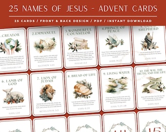 Names of Jesus Advent Cards / 25 Cards W Stand / Advent Countdown ...