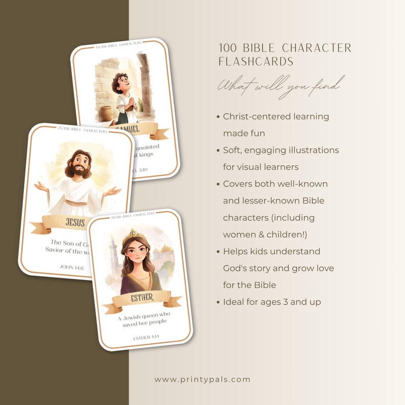 100 Bible Character Flashcards: Christian Education for Kids ...