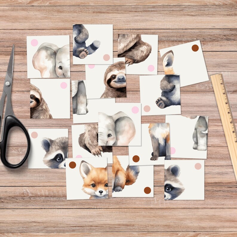 12 Baby Animal Matching Cards, Printable Watercolor Animal Puzzles ...