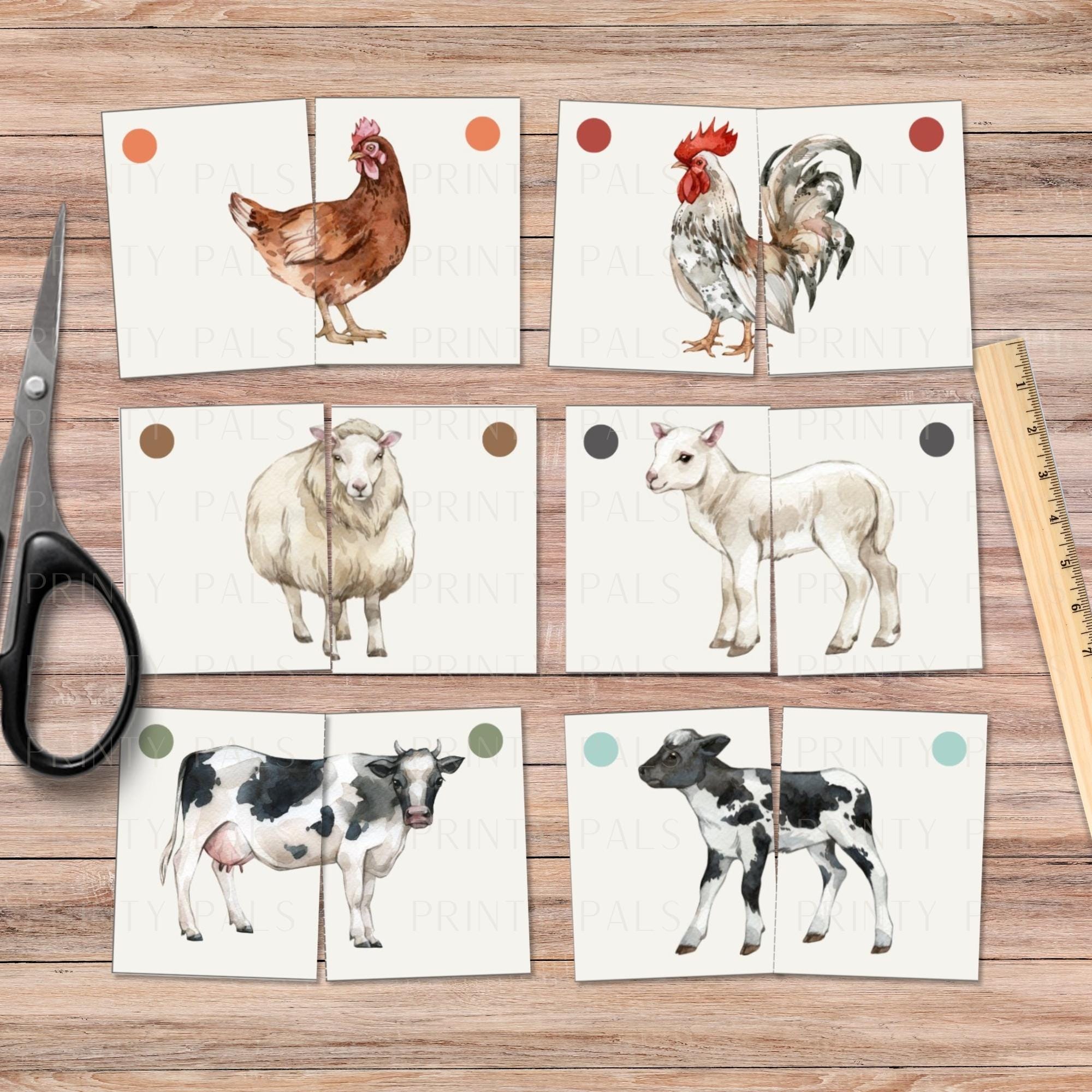 Farm Animal Matching Game: Watercolor Montessori Cards (digital ...
