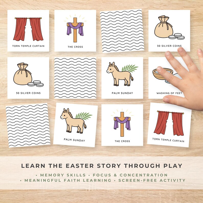 Easter Memory Game Printable, Bible Story Matching Cards for Christian ...