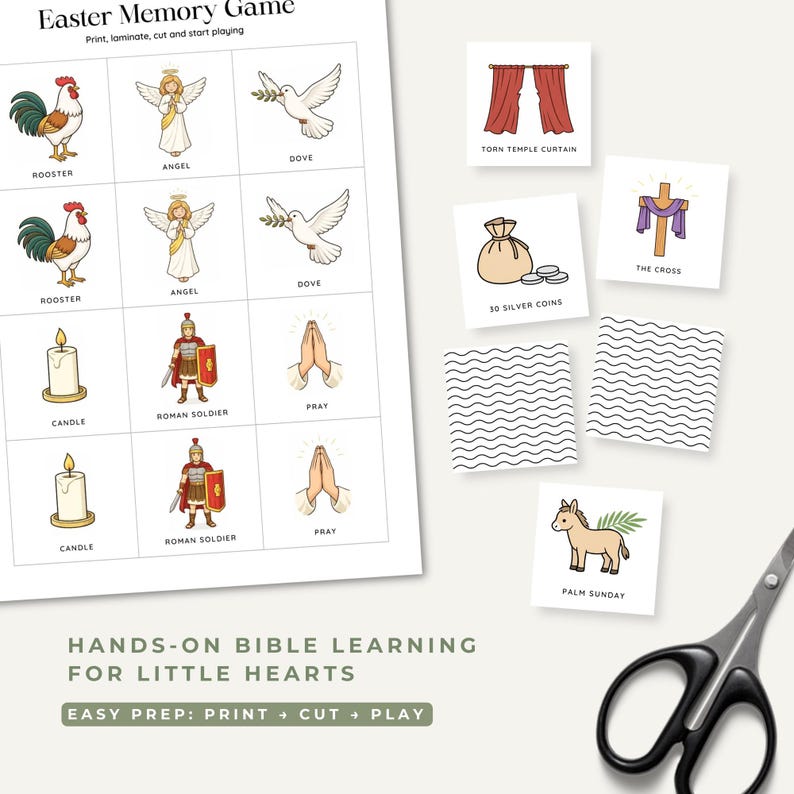 Easter Memory Game Printable, Bible Story Matching Cards for Christian ...