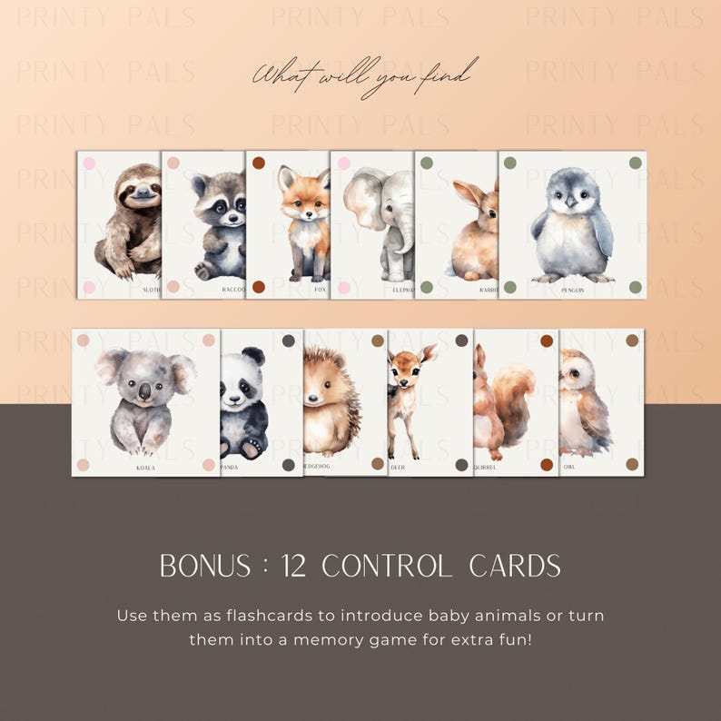 12 Baby Animal Matching Cards, Printable Watercolor Animal Puzzles ...