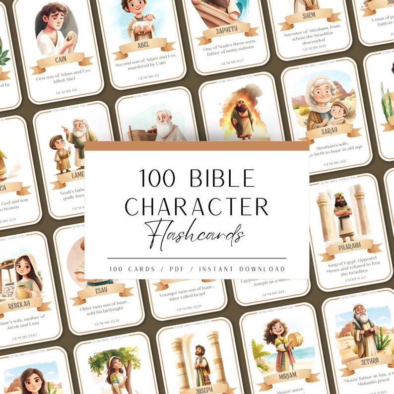 100 Bible Character Flashcards: Christian Education for Kids ...