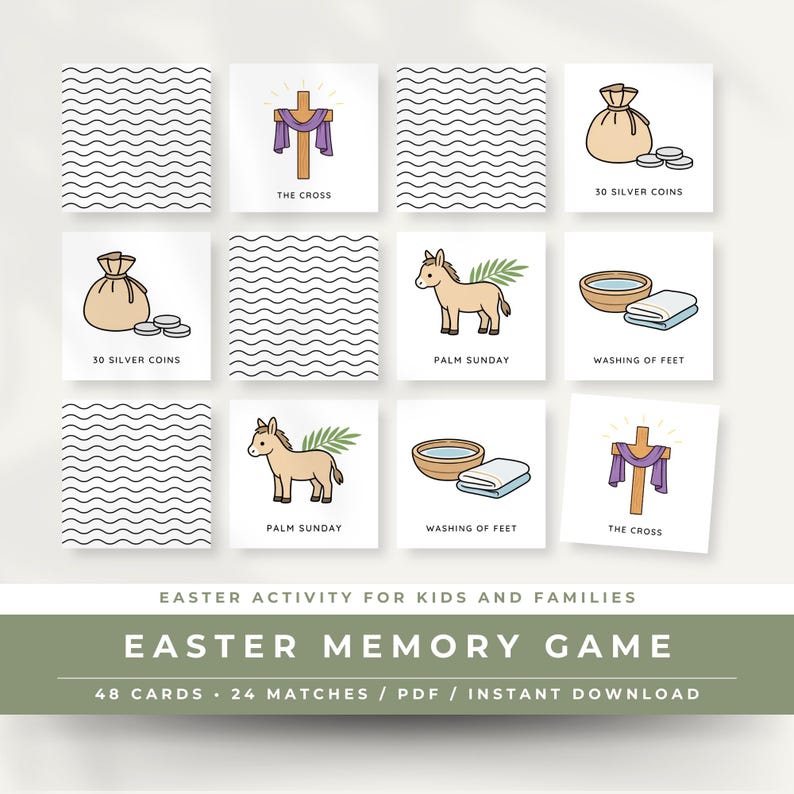 Easter Memory Game Printable, Bible Story Matching Cards for Christian ...