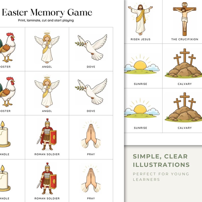 Easter Memory Game Printable, Bible Story Matching Cards for Christian ...