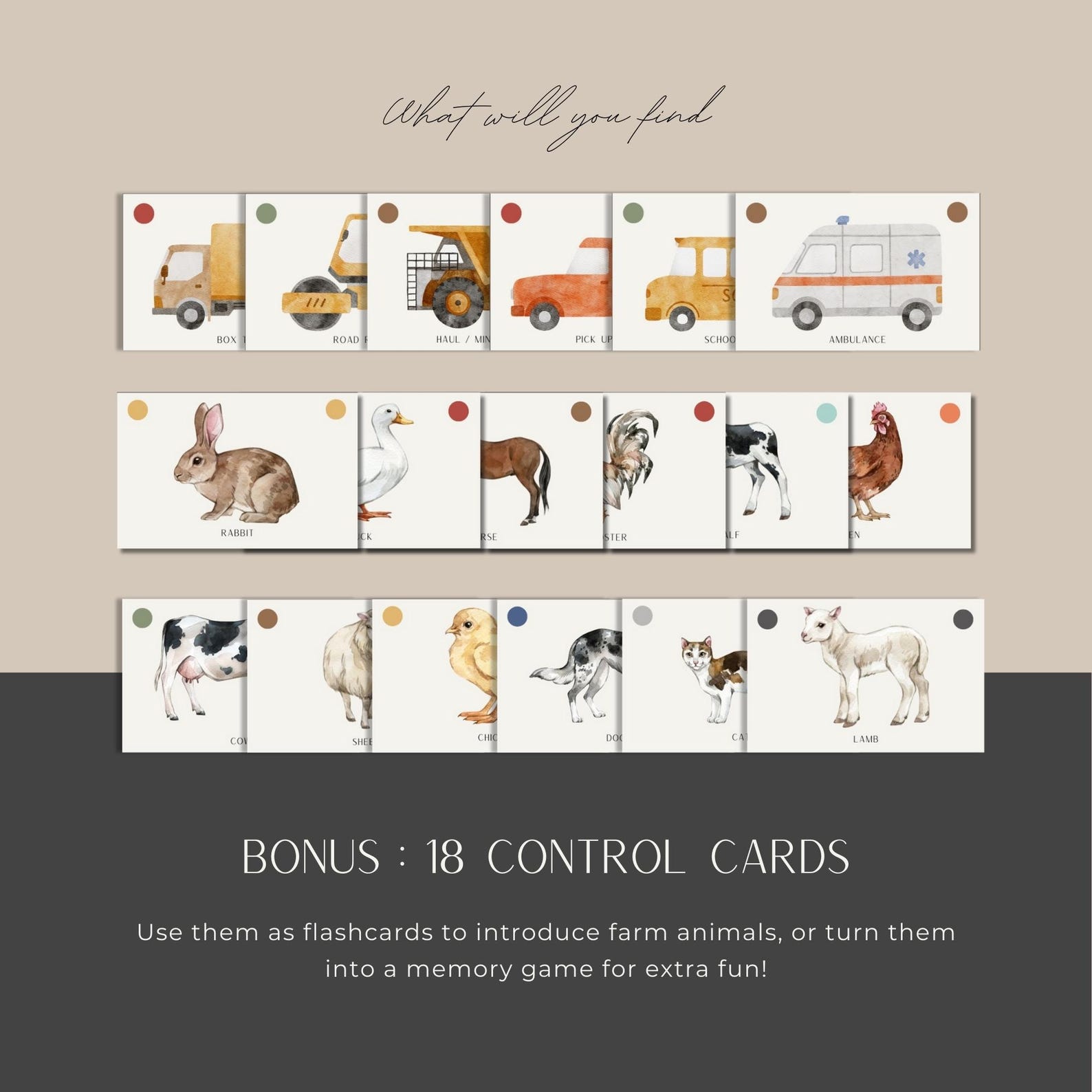 Farm Animal Matching Game: Watercolor Montessori Cards (digital ...