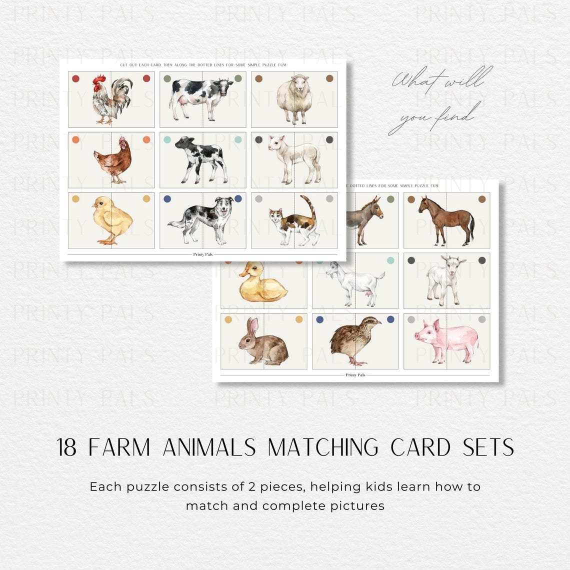 Farm Animal Matching Game: Watercolor Montessori Cards (digital ...