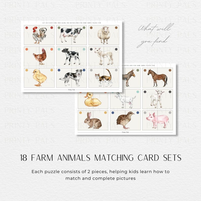 Farm Animal Matching Game: Watercolor Montessori Cards (digital ...