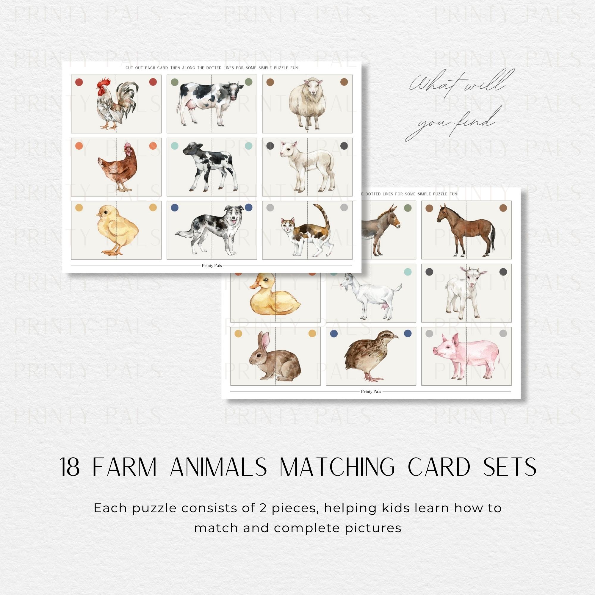 Farm Animal Matching Game: Watercolor Montessori Cards (digital ...