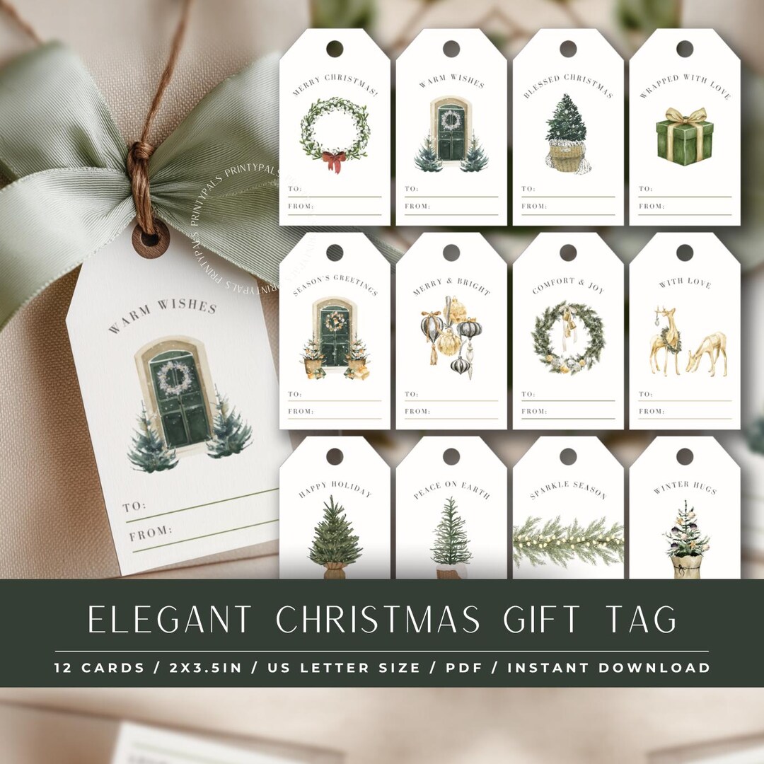 Christmas Gift Tag Printable – Elegant Classic Watercolor Tags - Etsy
