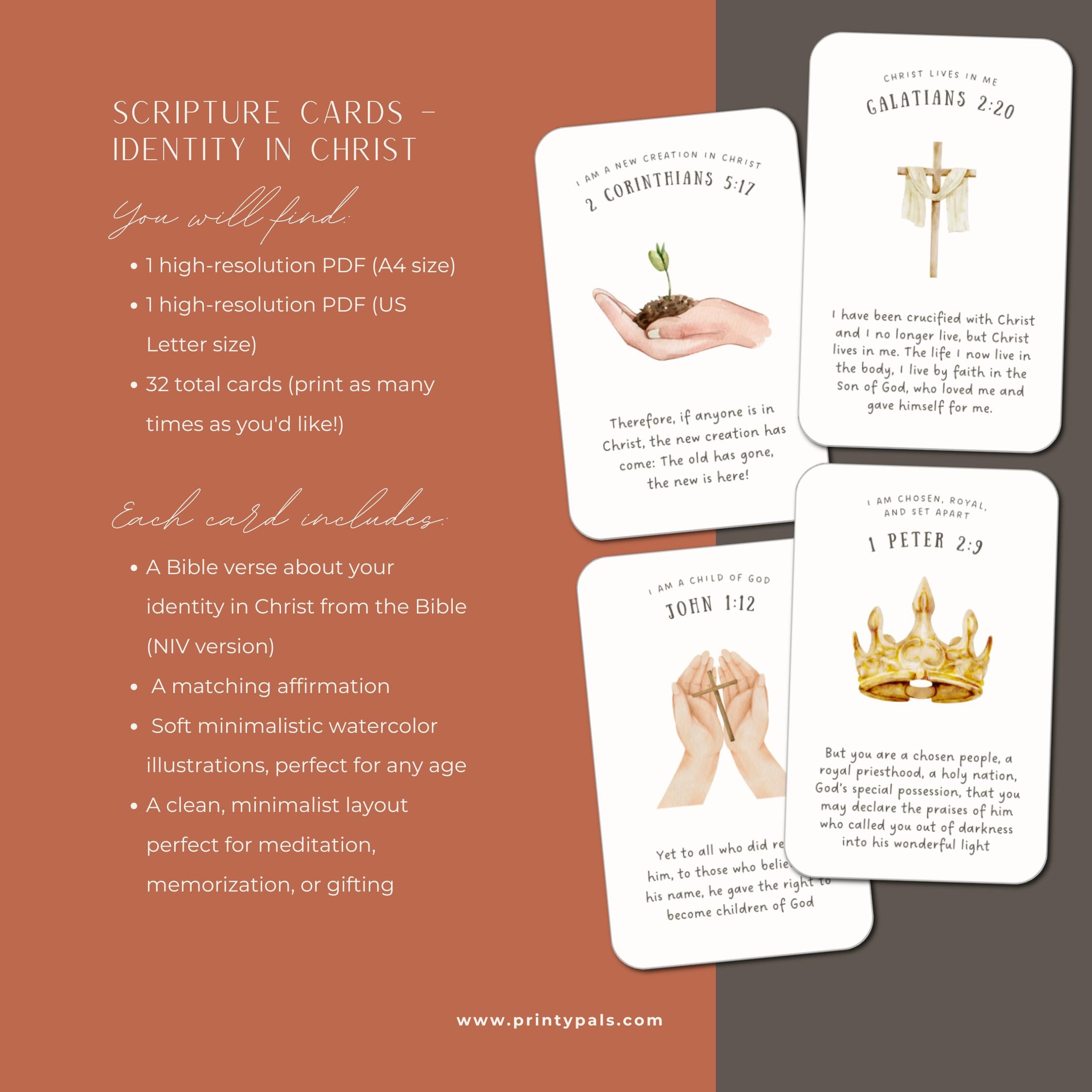 Identity in Christ Scripture Cards – 32 Bible Verse for Christian Kids ...