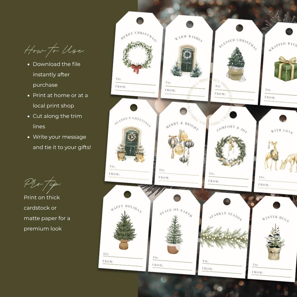 Christmas Gift Tag Printable – Elegant Classic Watercolor Tags - Etsy