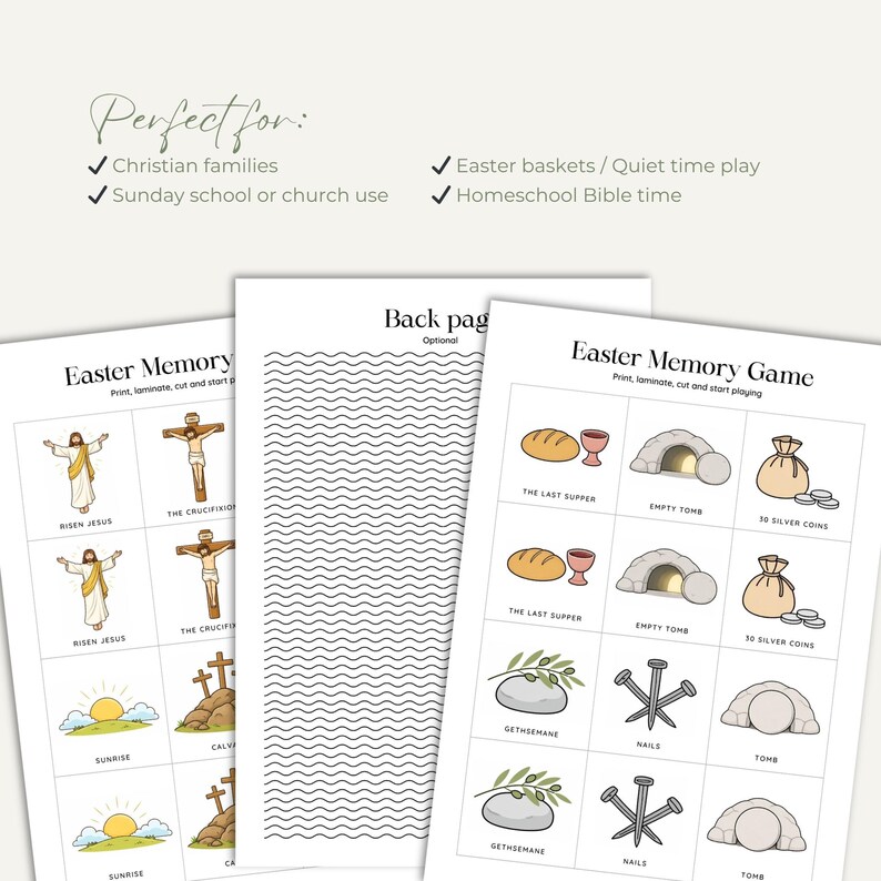 Easter Memory Game Printable, Bible Story Matching Cards for Christian ...