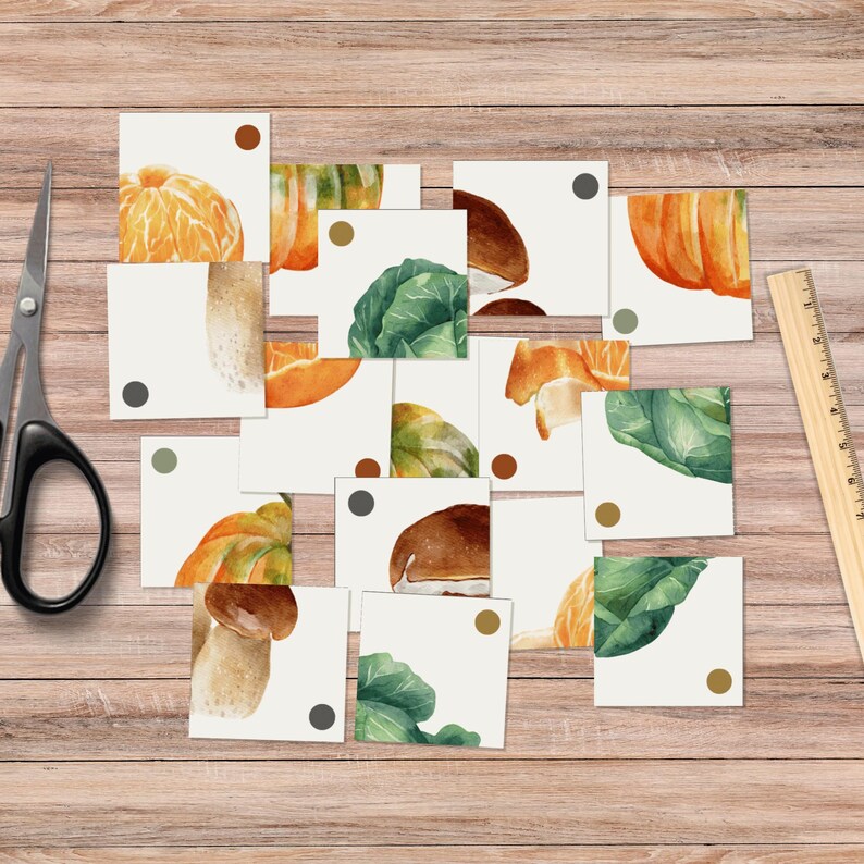 12 Autumn Harvest Matching Cards, Printable Watercolor Autumn Puzzles ...