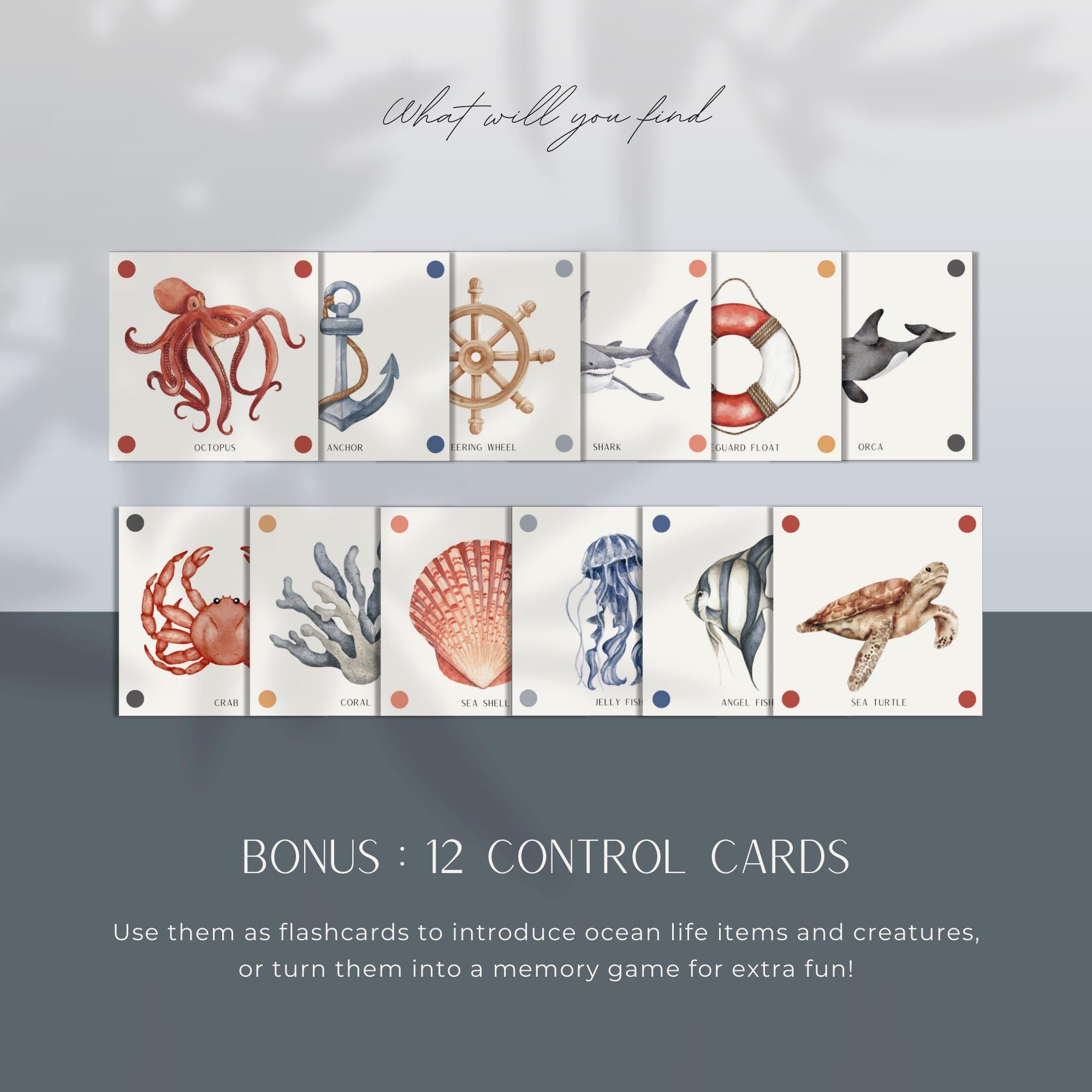 12 Ocean Life Matching Cards, Printable Watercolor Ocean Life Puzzles ...