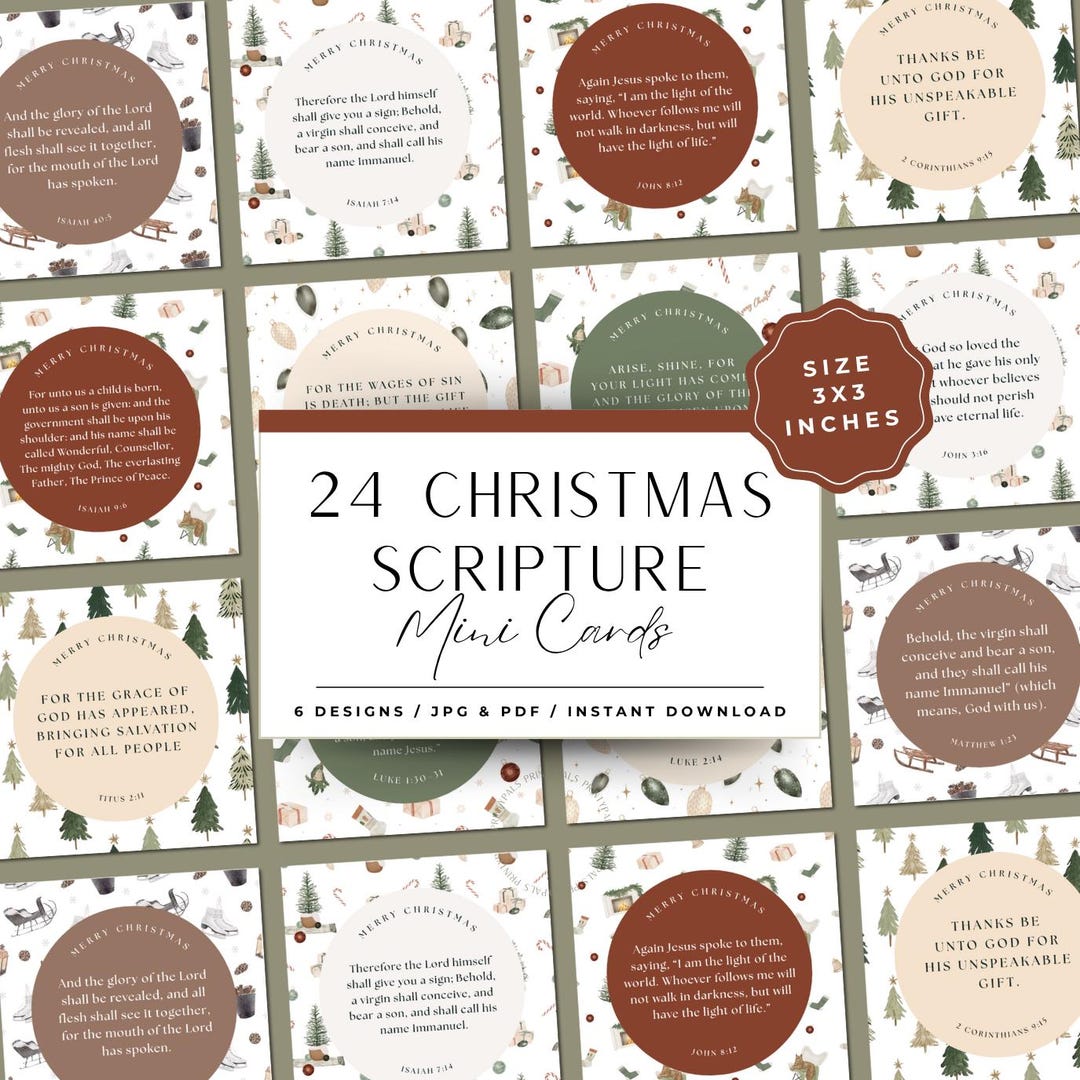 Christmas Scripture Cards – 24 Mini Bible Verses – Printable Gift Tags ...