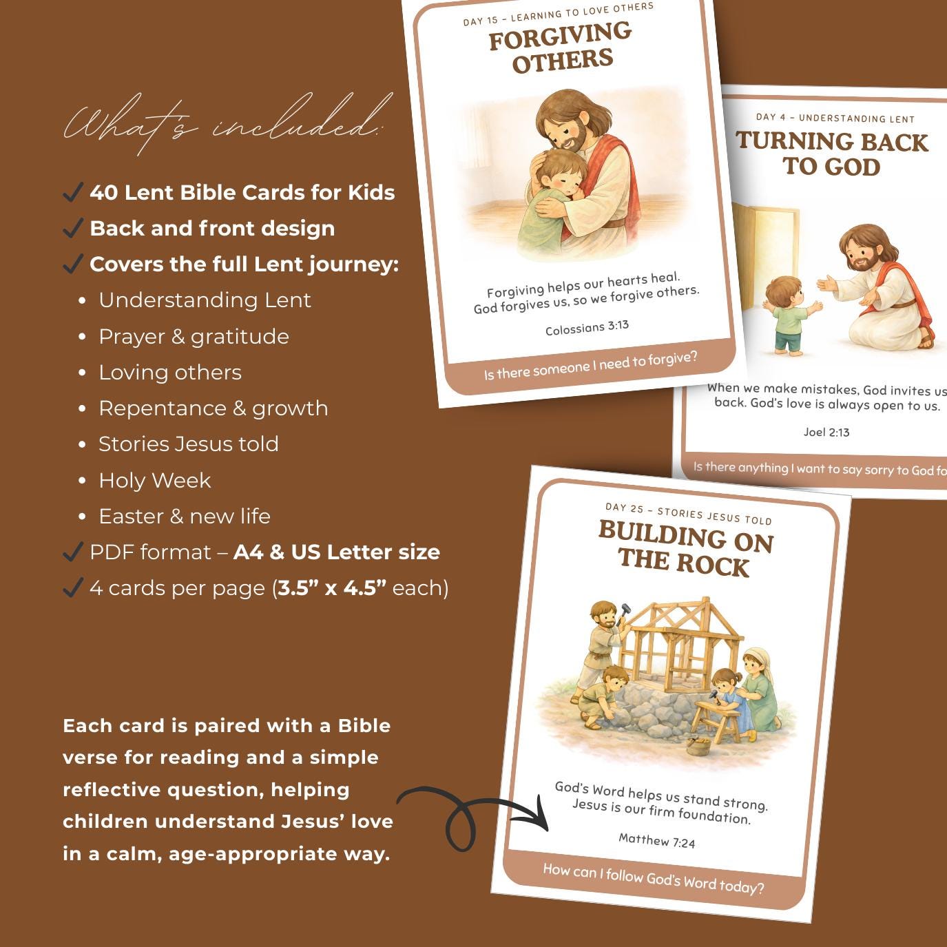 40 Days Lent Bible Cards for Kids | Printable Holy Week Easter ...