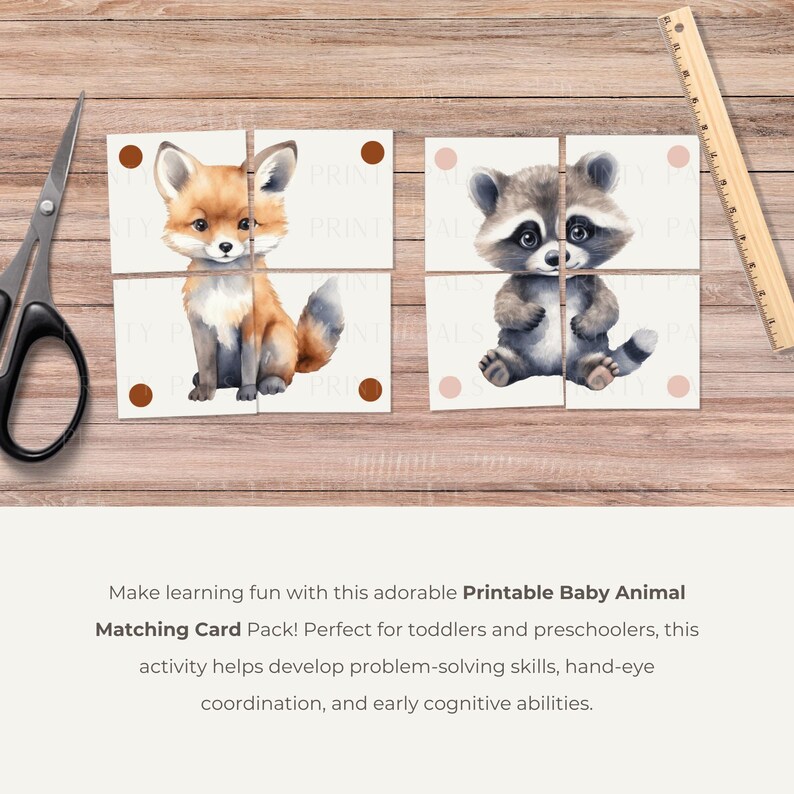 12 Baby Animal Matching Cards, Printable Watercolor Animal Puzzles ...