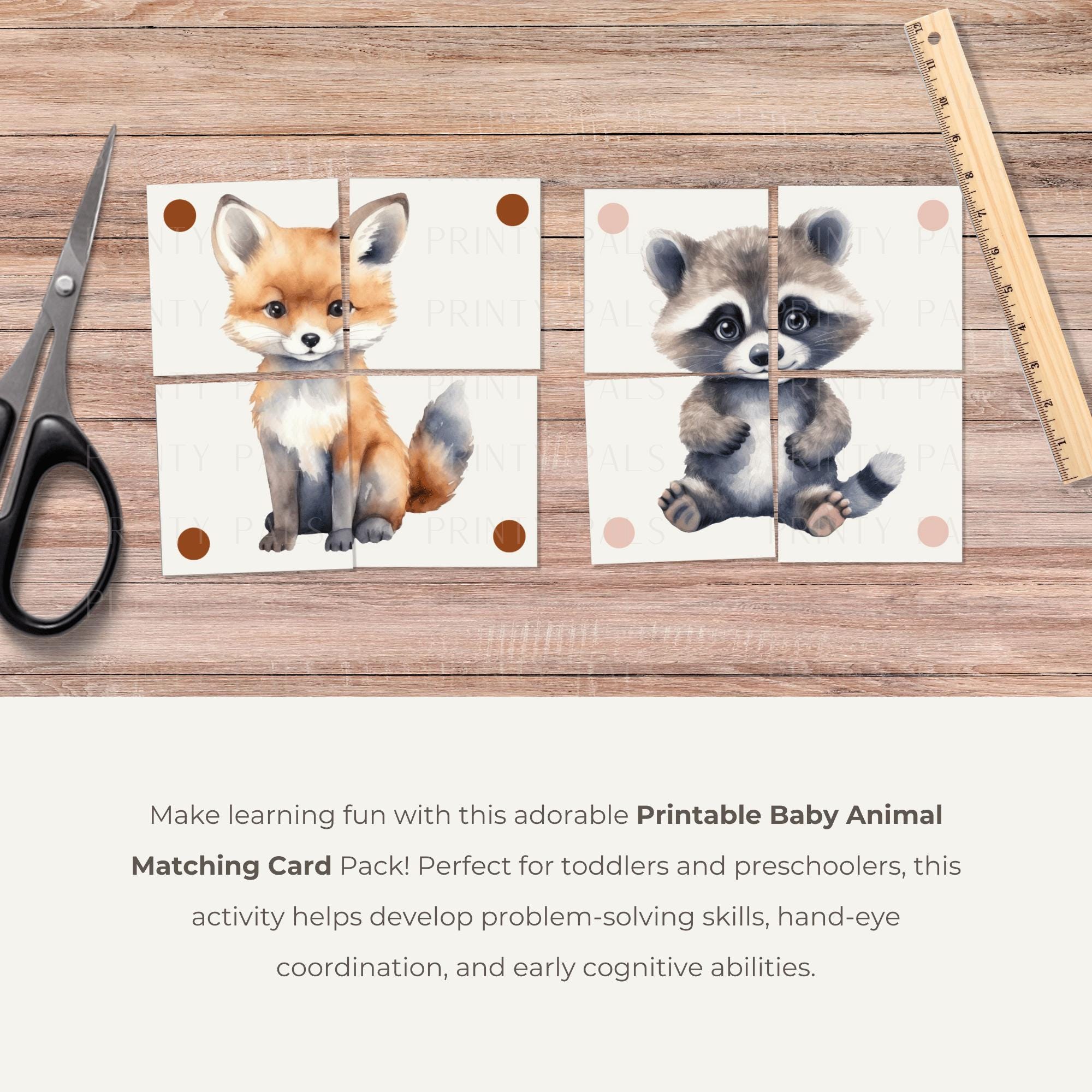 12 Baby Animal Matching Cards, Printable Watercolor Animal Puzzles ...