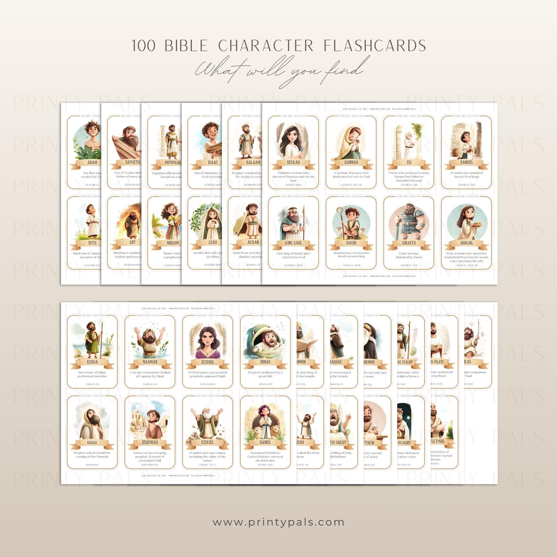 100 Bible Character Flashcards: Christian Education for Kids ...