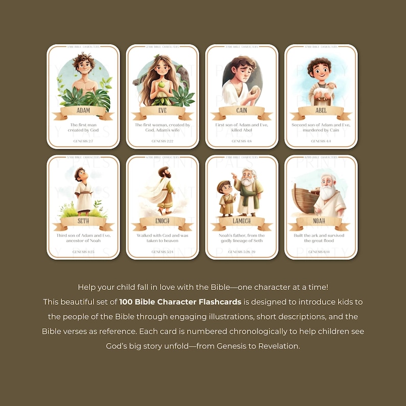 100 Bible Character Flashcards: Christian Education for Kids ...