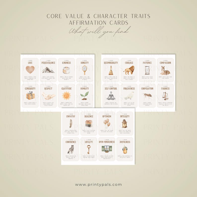 Kids Affirmation Cards: Core Values and Character Traits. Homeschool ...
