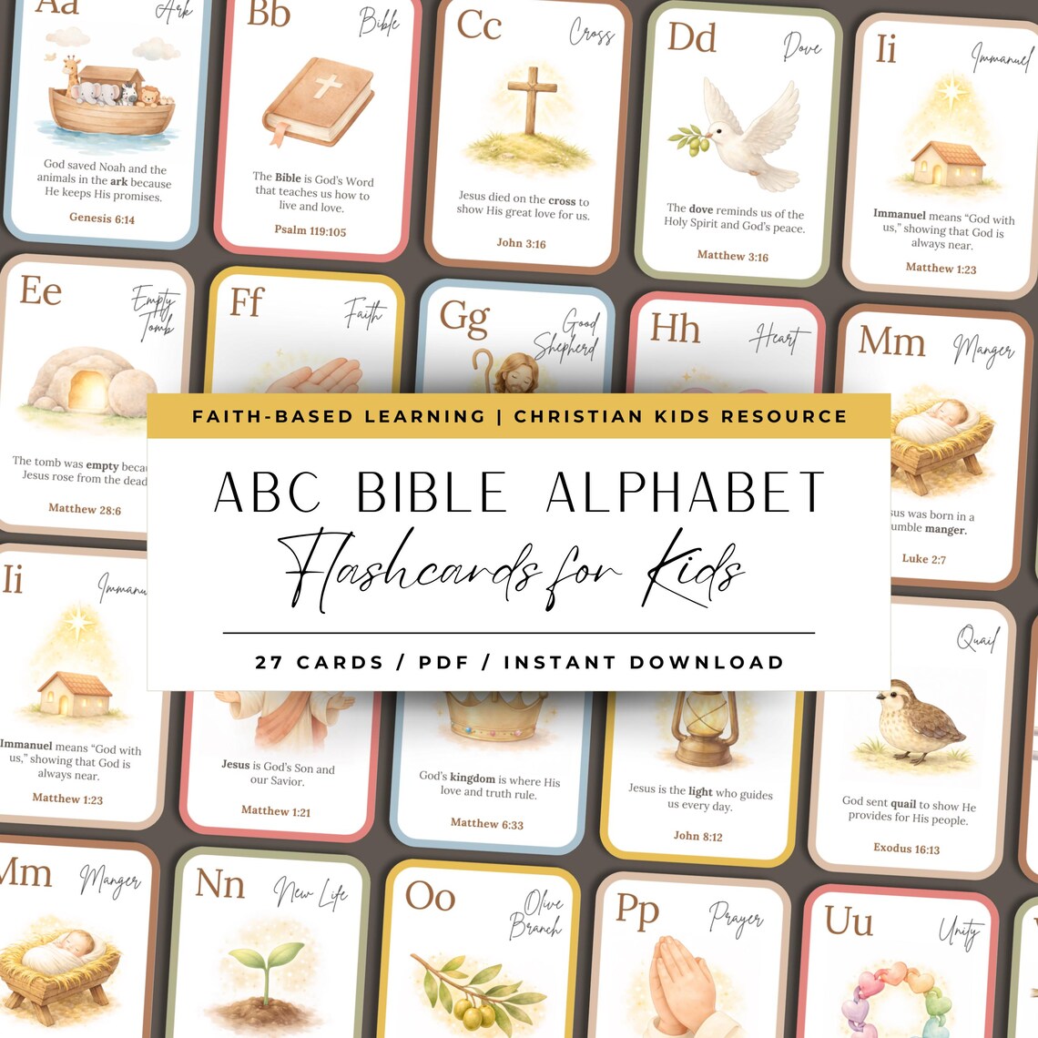 ABC Bible Alphabet Cards for Kids | Printable Christian Flashcards - Etsy