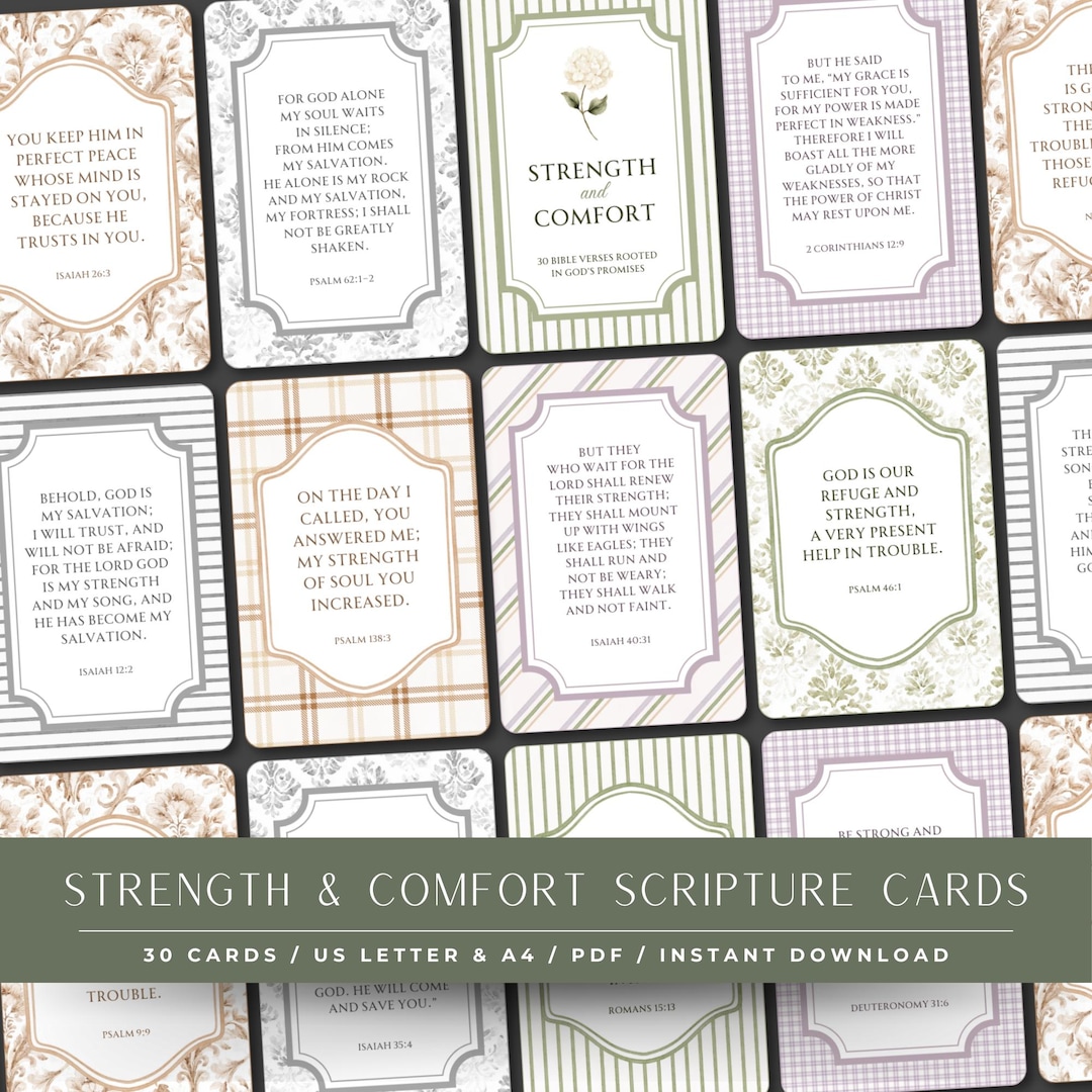 Strength and Comfort Scripture Cards – 30 Bible Verse Memory Set ...