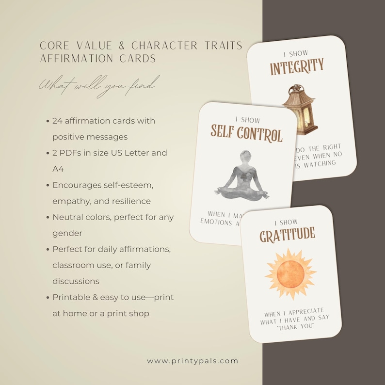 Kids Affirmation Cards: Core Values and Character Traits. Homeschool ...