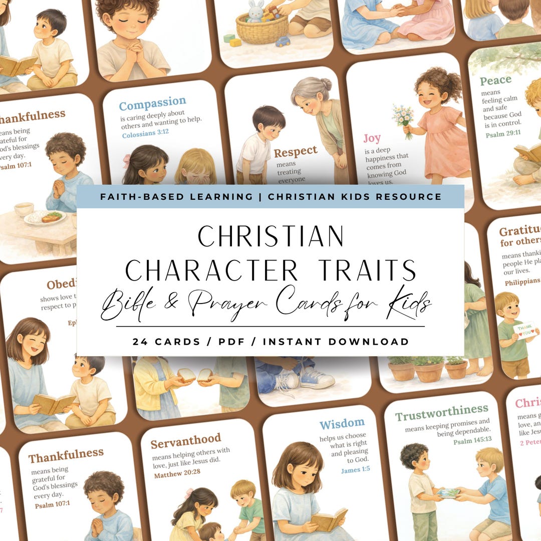 Christian Character Traits | Printable Biblie Verse and Prayer Cards ...