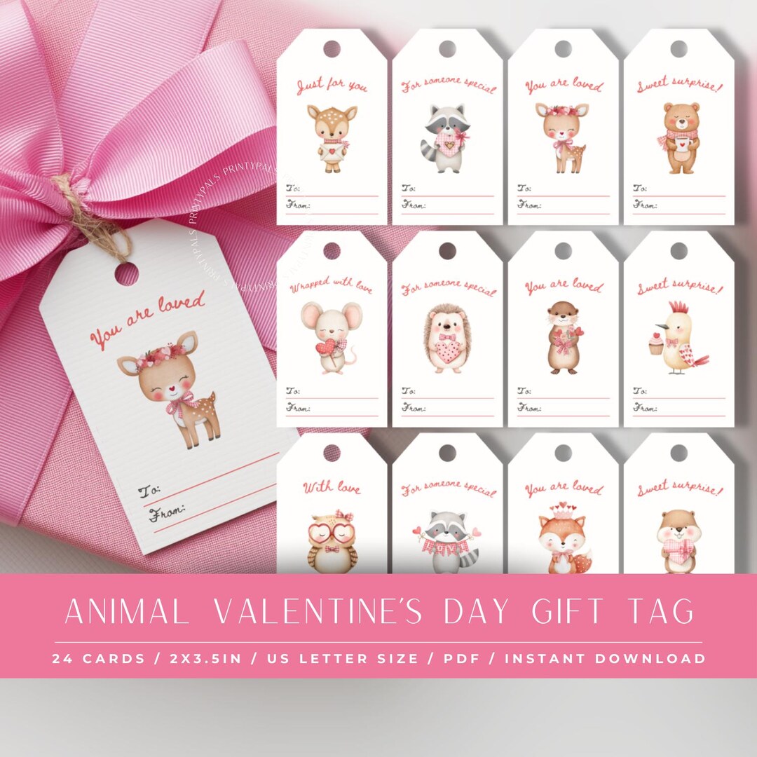 Valentine's Gift Tag Printable – 24 Woodland Animal Present Tags - Etsy