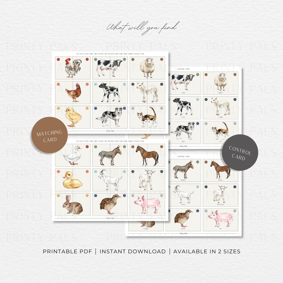 Farm Animal Matching Game: Watercolor Montessori Cards (digital ...