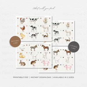 Farm Animal Matching Game: Watercolor Montessori Cards (digital ...