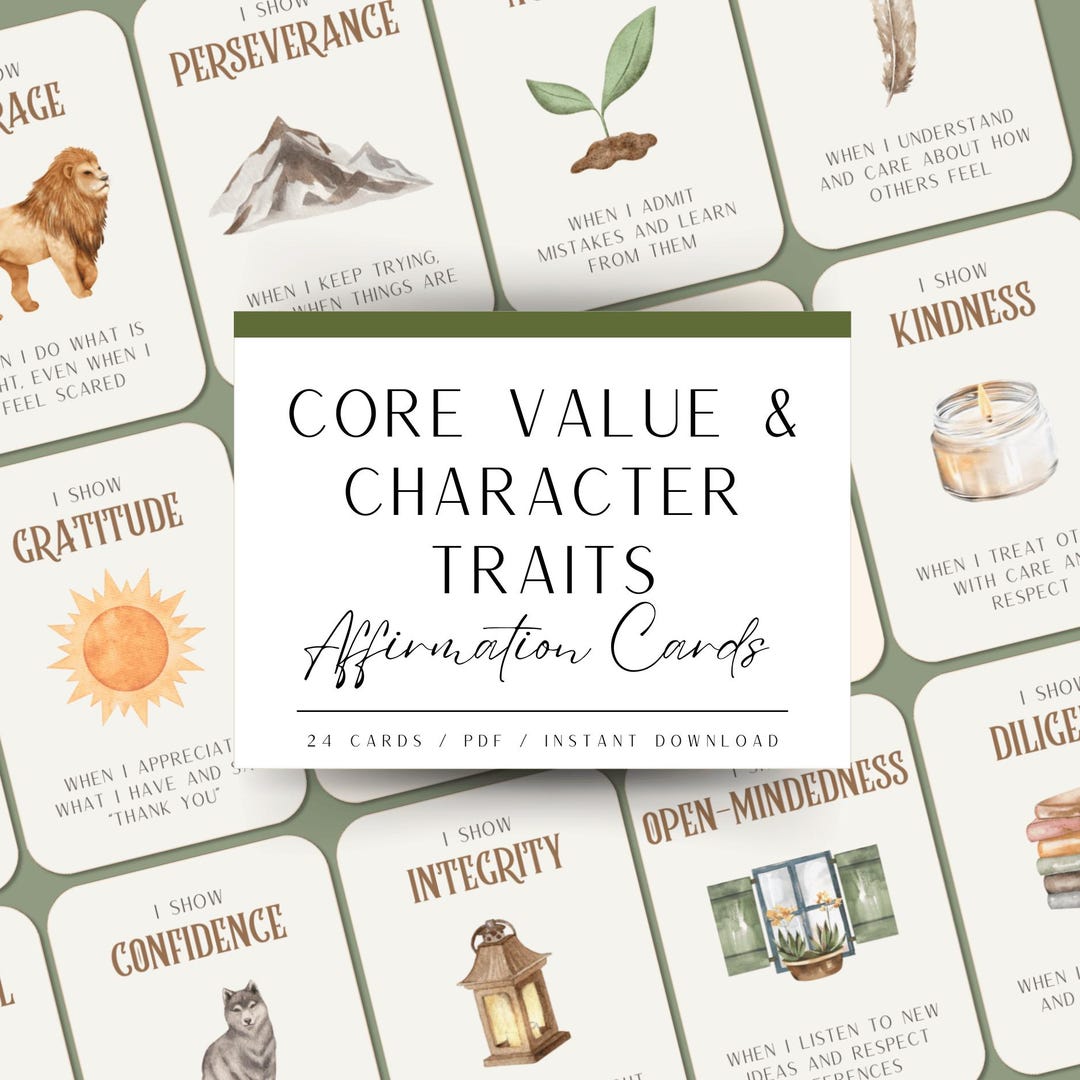 Kids Affirmation Cards: Core Values and Character Traits. Homeschool ...