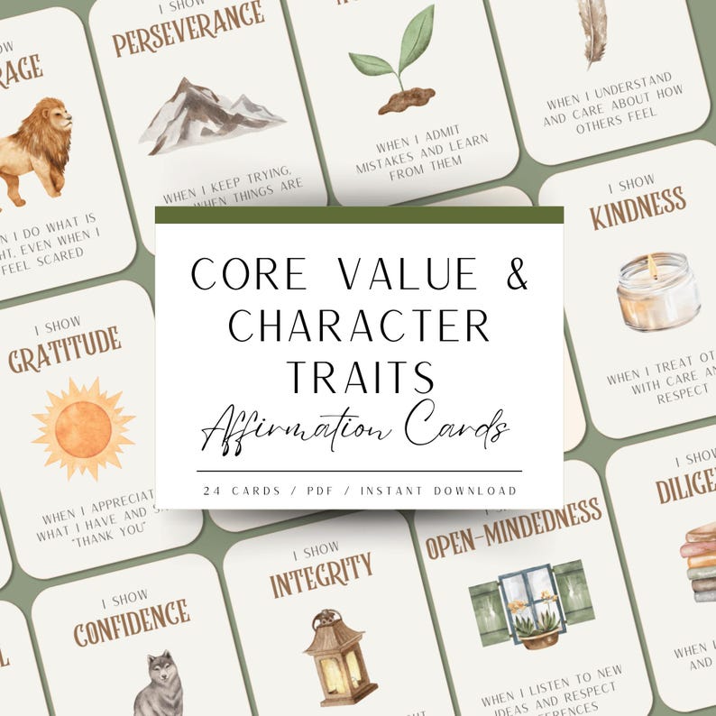 Kids Affirmation Cards: Core Values and Character Traits. Homeschool ...