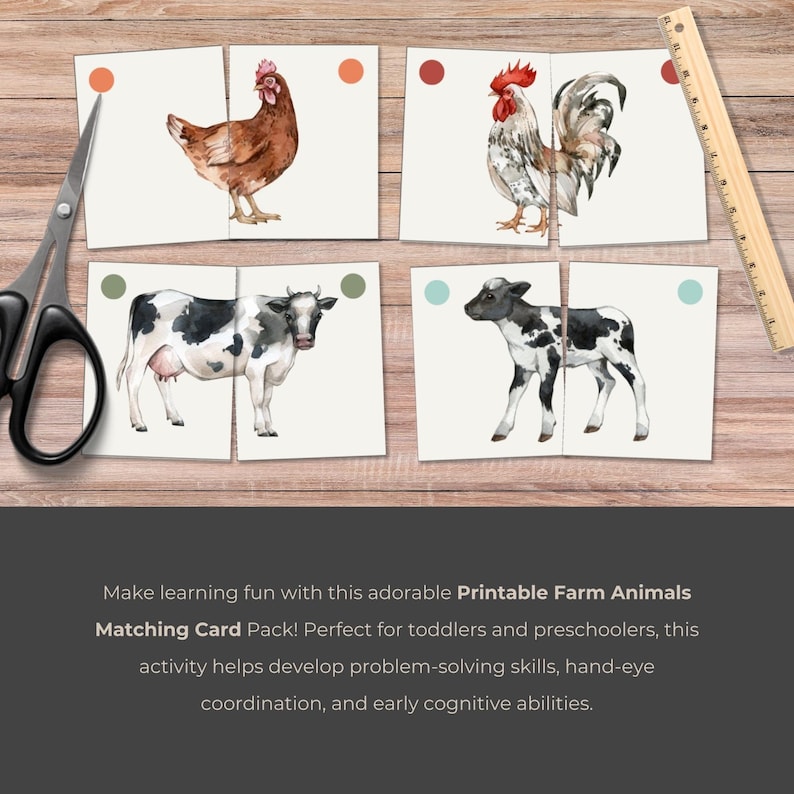 Farm Animal Matching Game: Watercolor Montessori Cards (digital ...